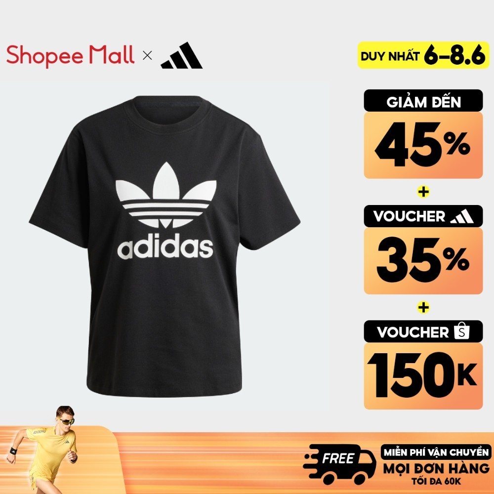 [6-8.6-VOUCHER 35%] adidas Phong cách sống Áo Thun Regular Ba Lá Nữ Đen ...