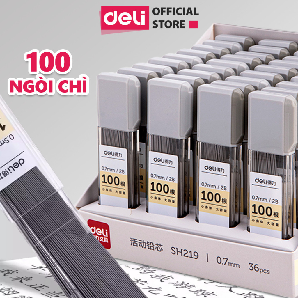 Ruột bút chì kim 0.5mm Deli, ngòi chì kim 100 chiếc 2B, lõi chì bấm nhỏ ...