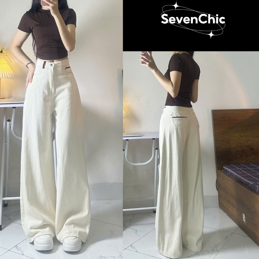 Quần Jean Ống Rộng Màu Kem Kẻ Đỏ SevenChic - Q7928 | Shopee Việt Nam