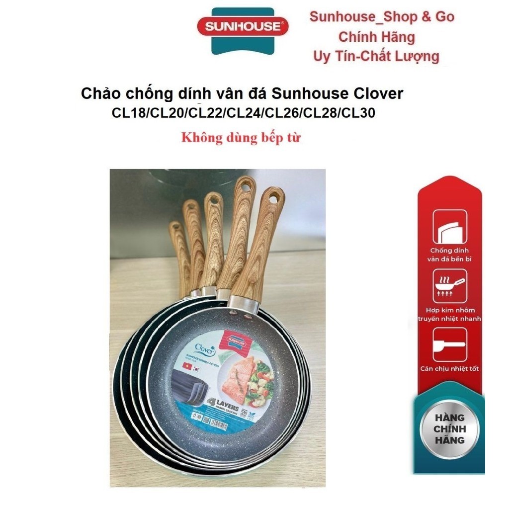 Chảo chiên chống dính vân đá Sunhouse Clover CL18/CL20/CL22/CL24/CL26 ...