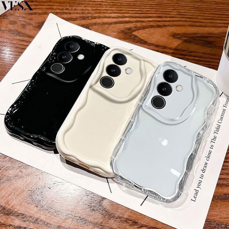 Ốp Sóng mô hình rắn màu kem trường hợp điện thoại Cho Samsung ss Galaxy A56 A55 A54 A36 A35 A34 ...