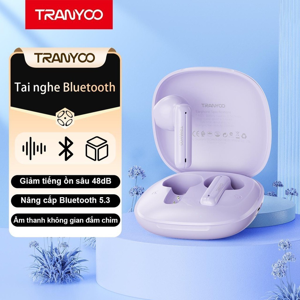 TRANYOO Tai Nghe Bluetooth M25 Khử Tiếng Ồn Thông Minh Hỗ Trợ Nghe Gọi Hai Chiều,Chơi Game, Thể ...