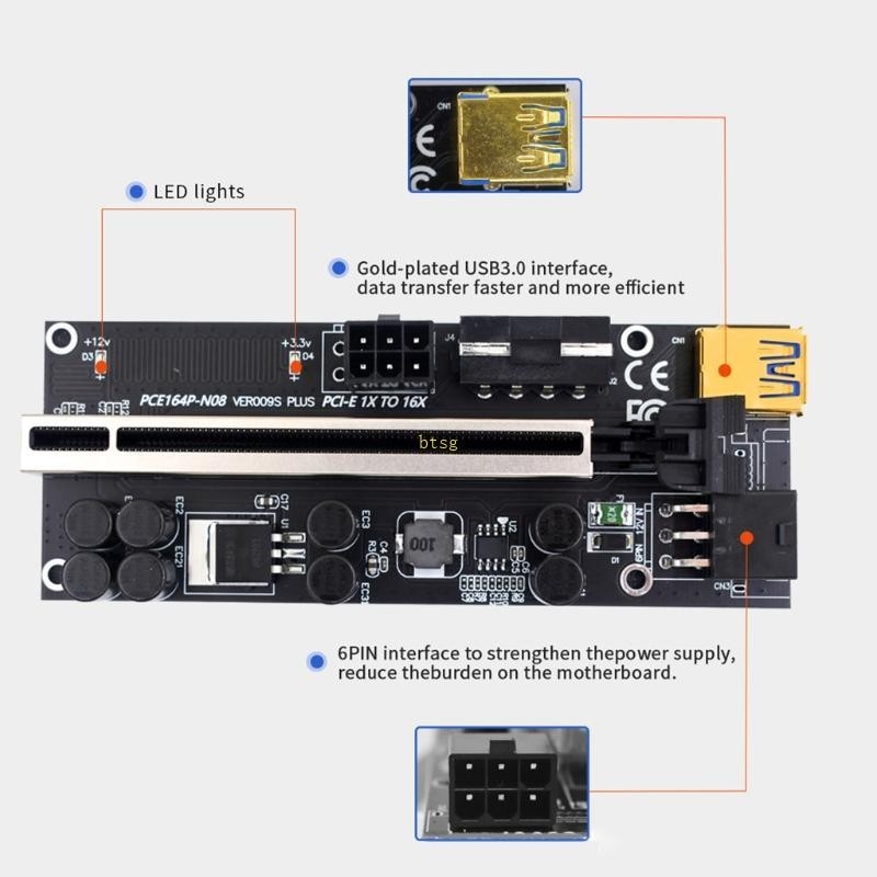 Bt PCI-E Extender Riser 1x to16x USB 3 0 Cáp Dữ Liệu Với 2 Thẻ LED Bộ ...