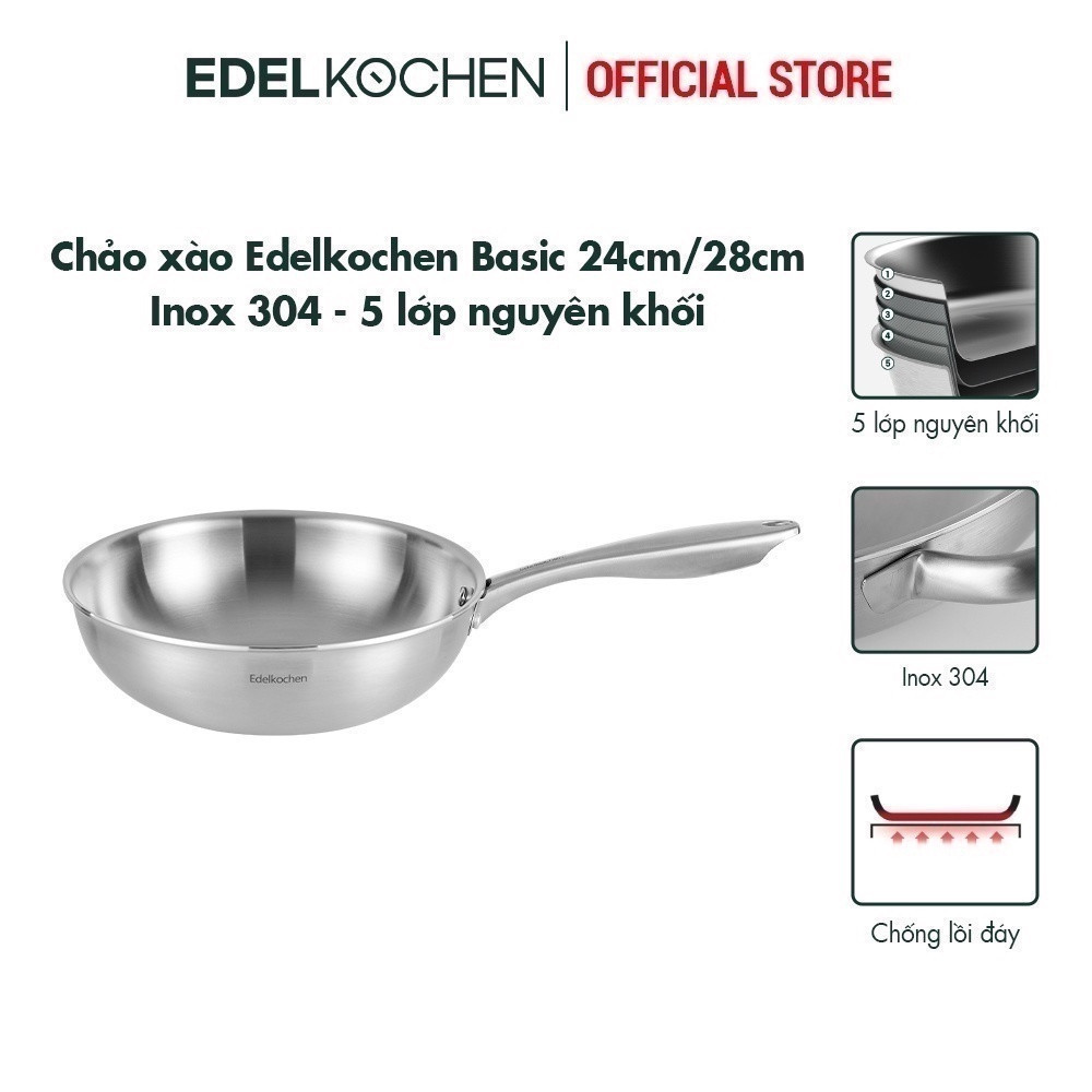 Chảo xào inox 5 lớp nguyên khối Edelkochen Basic Collection 24/28cm ...