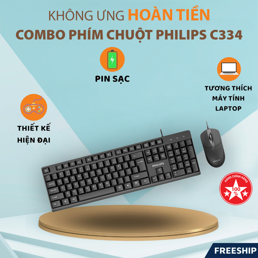Combo Phím Chuột Có Dây Philips C334 Chính Hãng Tương Thích Các Hệ Điều ...