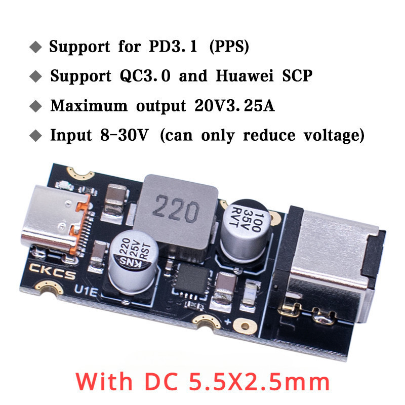 Qc4.0 QC3.0 Type-C USB PD65W Mô-đun chuyển đổi sạc nhanh DC8-32V 3.25A 65W Mô-đun bước xuống SCP ...