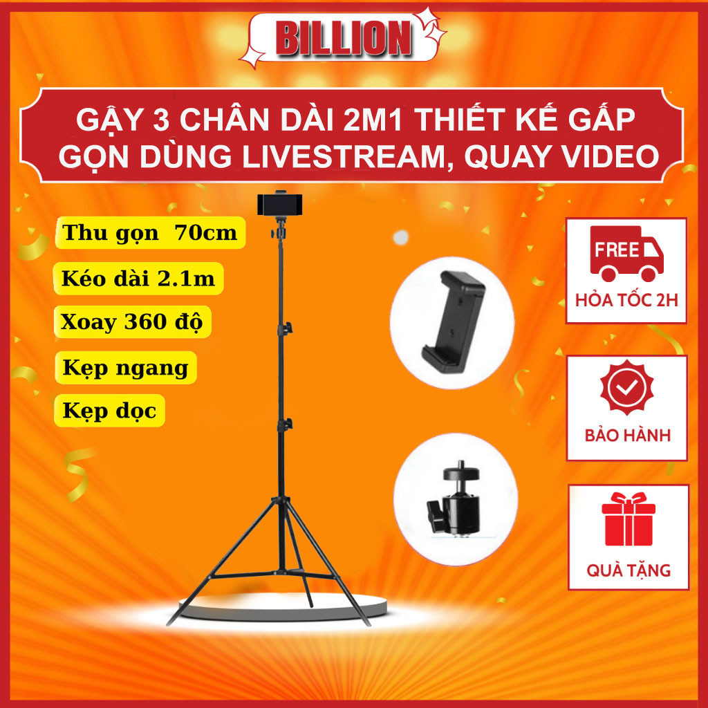 Gậy Livestream 3 Chân BILLION Qua Video Tripod Có Giá Đỡ Điện Thoại ...