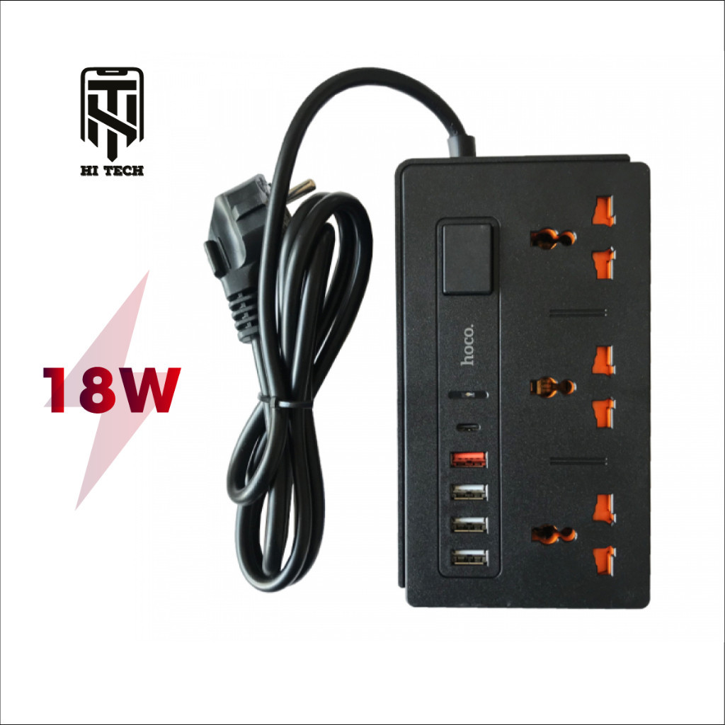 Ổ cắm Hoco DC15 2 in 1 Multi-socket ( 4 cổng USB+ Type-C ) hỗ trợ sạc ...