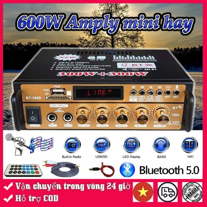⚡️Giá Sỉ ⚡️600W Amply Mini Hay - Nghe Nhạc - Amply Gia Đình,Hát Karaoke Kết Nối Không Dây ...