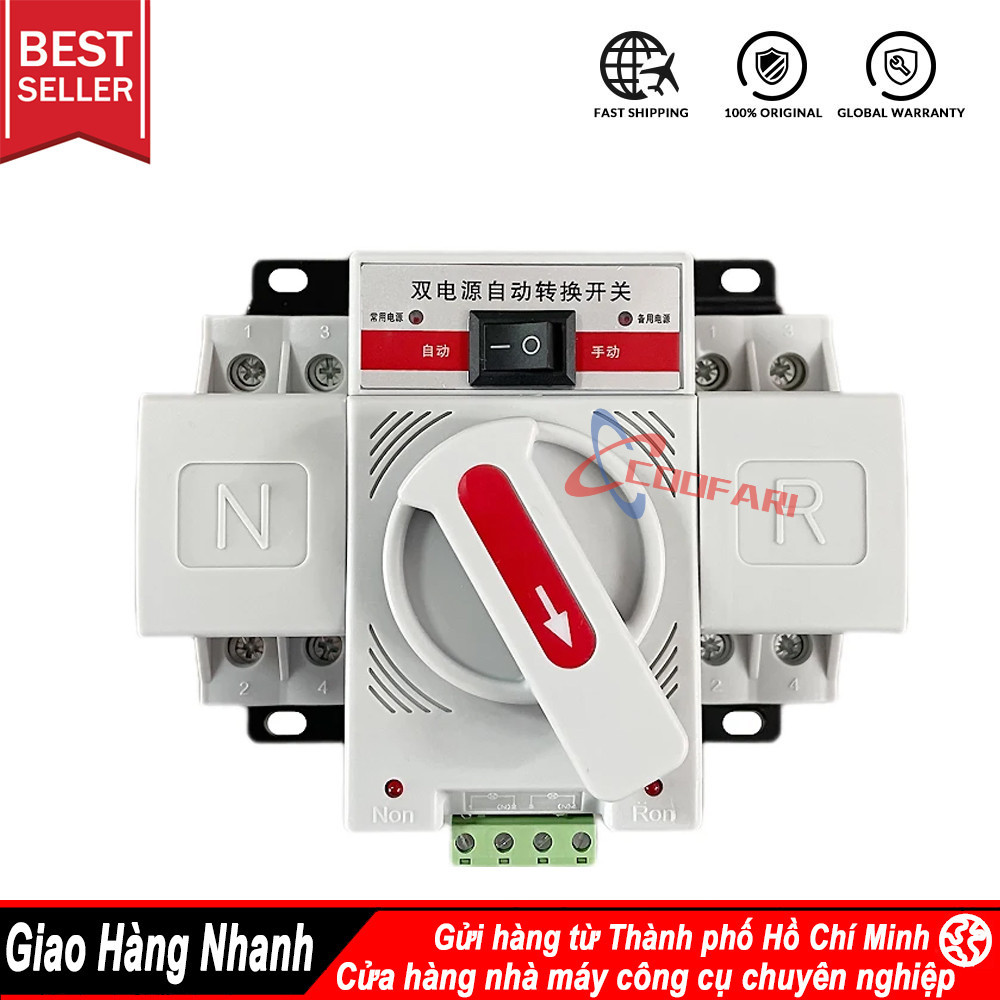 Bộ chuyển nguồn ATS 2P 63A 220V cầu dao đảo chiều tự động-bộ đổi hai nguồn điện- chuyển nguồn tự ...