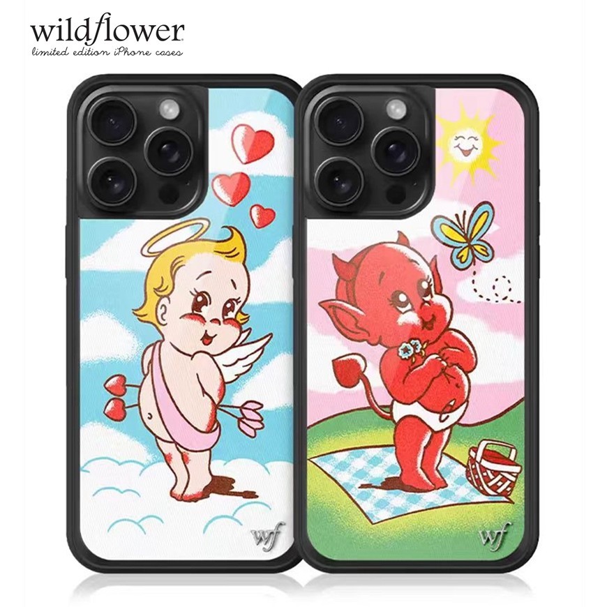 Wildflower Little Angel devil Case Cho iPhone 16 15 14 Plus 12 13 Pro Max Priscilla Acrylic Vỏ ...