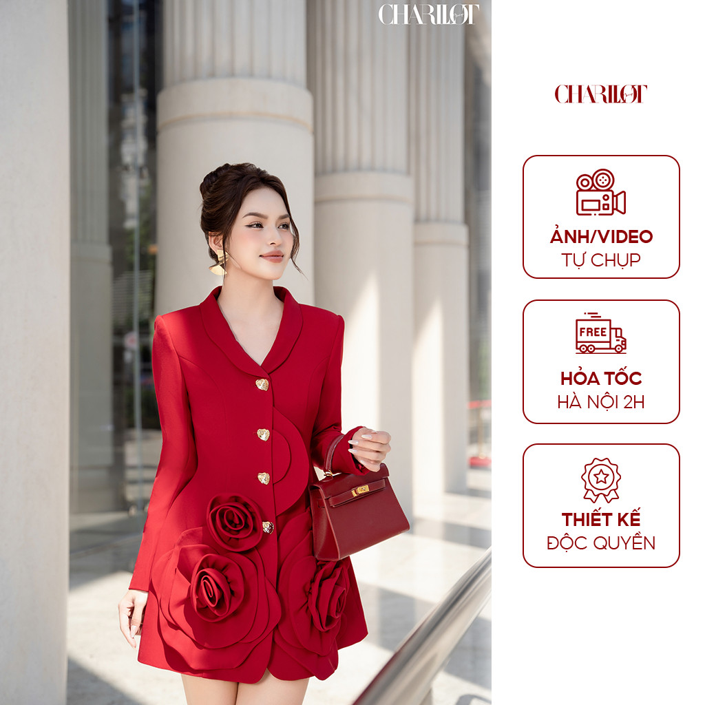 Áo Blazer Đỏ Hoa Hồng Công Sở Thiết Kế Cách Điệu Chất Queen Lót Lụa CHARLLOT Tôn Dáng Đi Làm Đi ...
