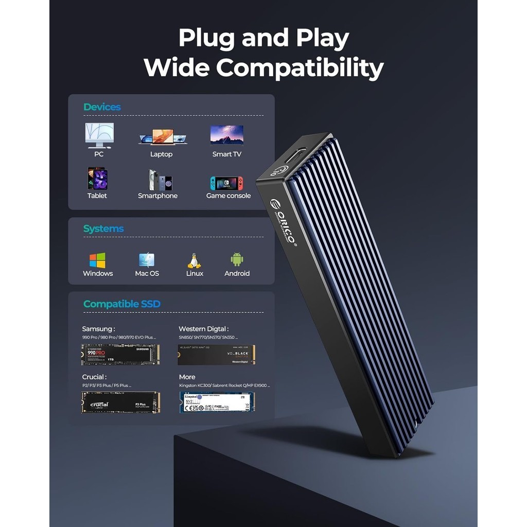 ORICO Box NVME M.2 PCIe NVMe USB3.1 type-C tản nhiệt nhôm cao cấp NVME ...