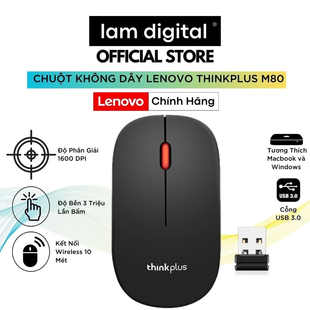 Chuột Không Dây Lenovo Thinkplus M80 - USB, Nhỏ Gọn, Thuận Cả 2 Tay, Phù Hợp PC/Laptop/Máy Tính ...