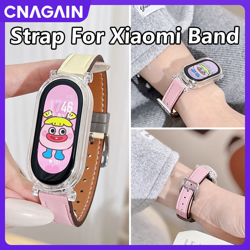 Cnagain Tương thích cho Xiaomi Mi Band 8 / 7 / 6 / 5 / 4 / 3 NFC Dây da chống cháy + Vỏ trong ...