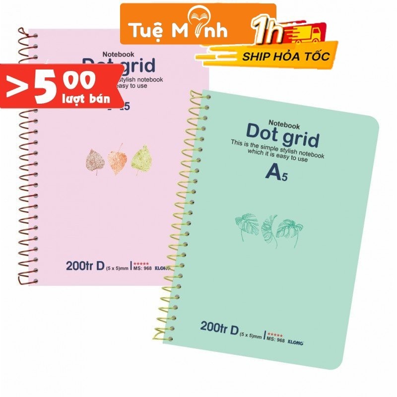 Sổ KLong A5 200 trang VPPTUEMINH giấy Dot Grid chấm tròn lò xo đơn bìa ...