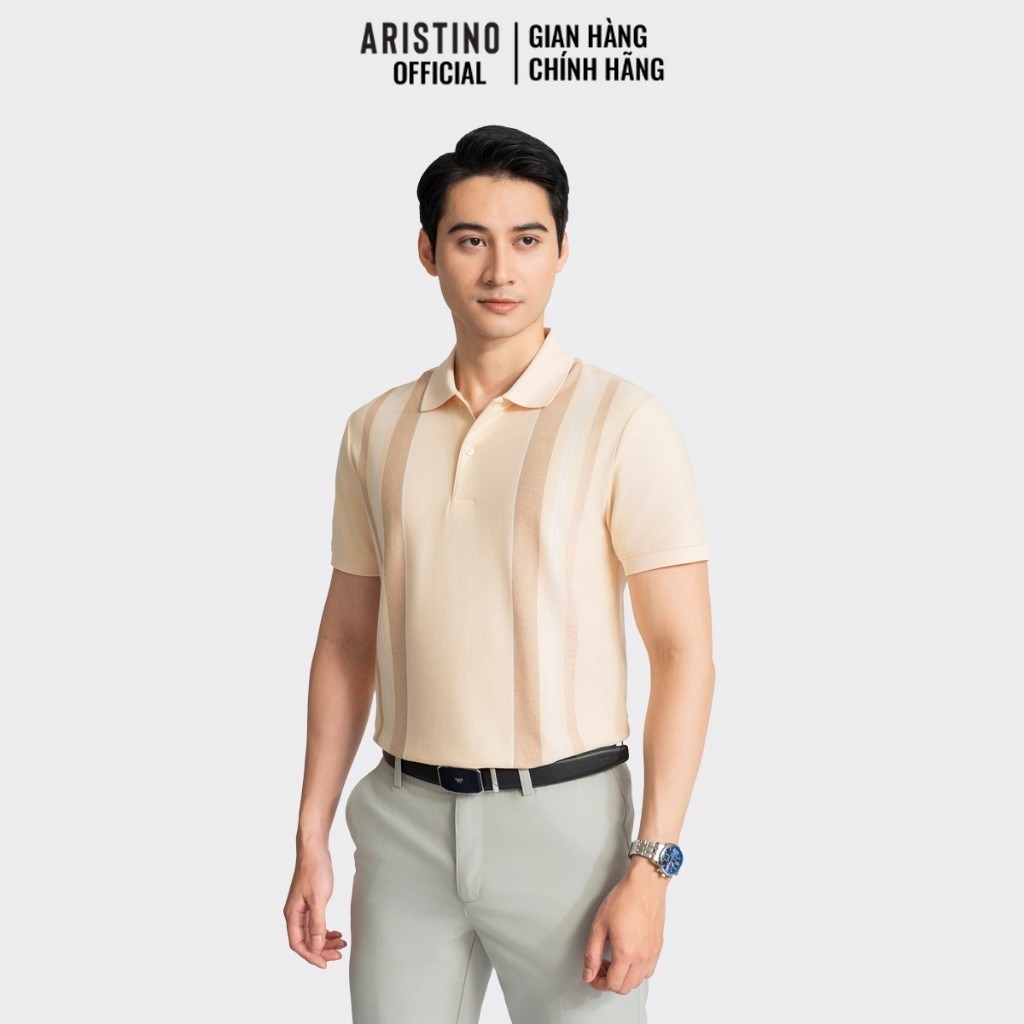 ÁO THUN POLO CÓ CỔ NGẮN TAY ARISTINO MÀU BE 70 KẺ JACQUARD APS120AZ | Shopee Việt Nam