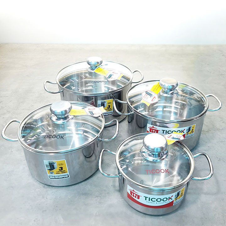 [Chính hãng] Bộ nồi inox SUS304 TICOOK 3 lớp toàn thân cao cấp nhiều kích cỡ 16cm - 24cm dùng ...