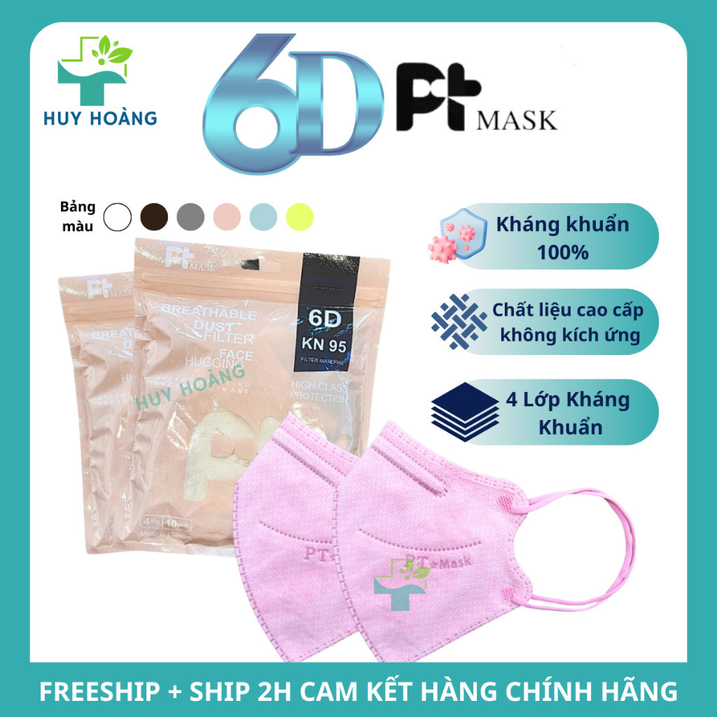 Khẩu Trang 6D PT Mask 50 cái kháng khuẩn, Khẩu trang 4 lớp chống tia ...