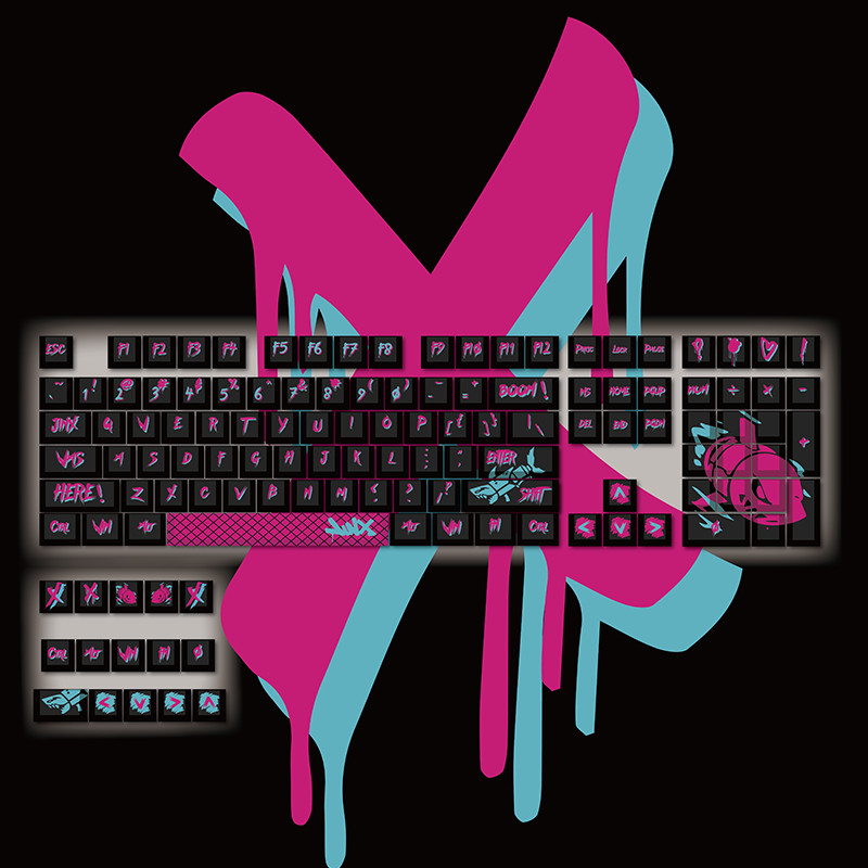 Lol Jinx Keycap Cherry Profile PBT Thuốc nhuộm năm mặt Thăng hoa Liên ...