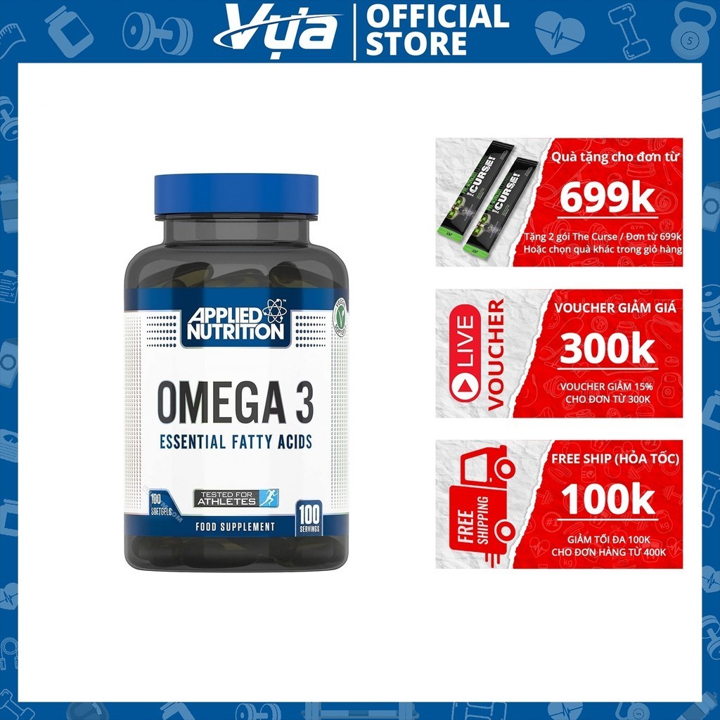 Viên uống Applied Nutrition - Omega 3 (100 viên) - Hỗ trợ tim mạch, não ...