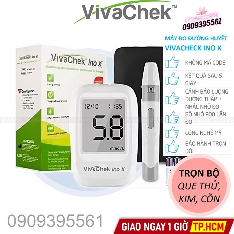 [TRỌN BỘ] Máy Đo Đường Huyết VivaChek Ino (MG) (+ 50 Que, Kim, Cồn ...