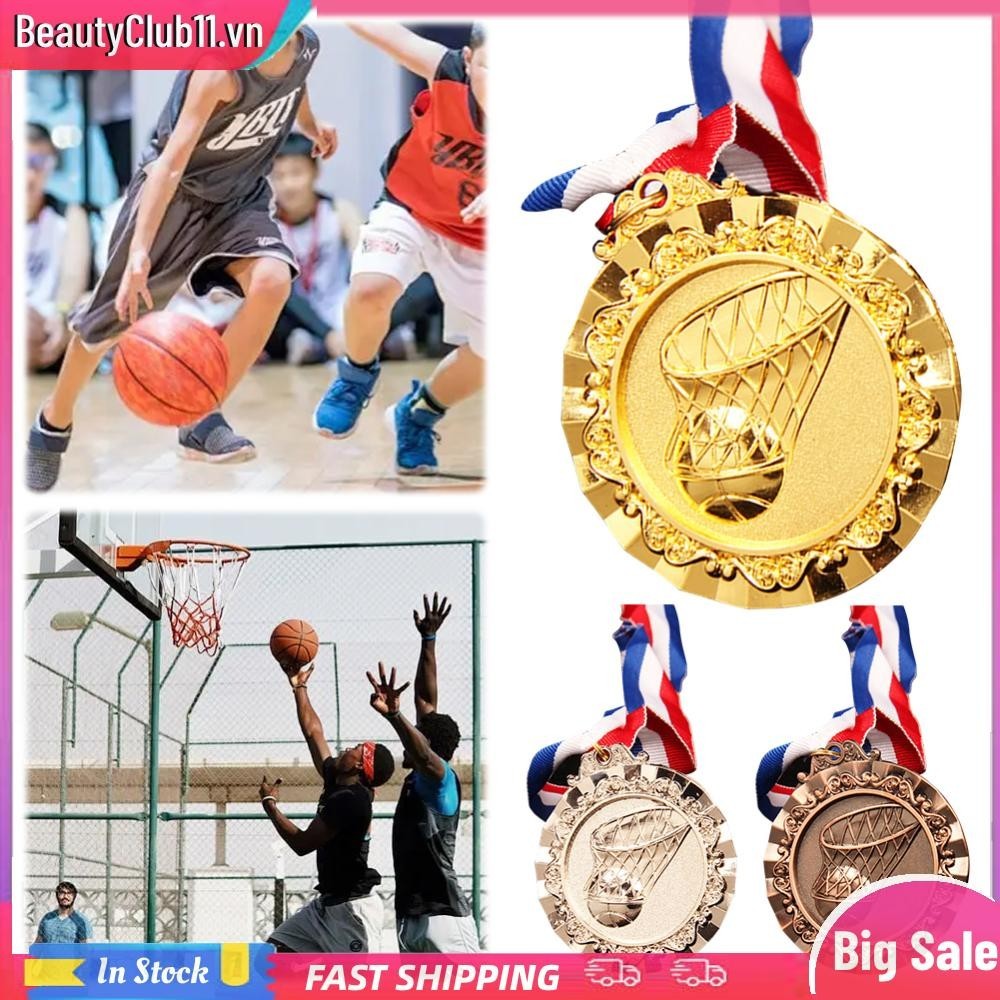Huy chương bóng rổ 6,5cm Huy chương vàng / bạc / đồng có ruy băng cổ ...