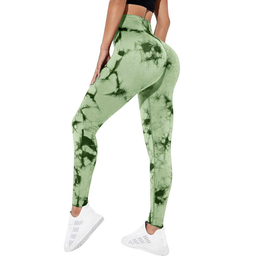 Seamless peach yoga tight pants women's tie-dyed tie-bleached print high-waist hip lifting ...