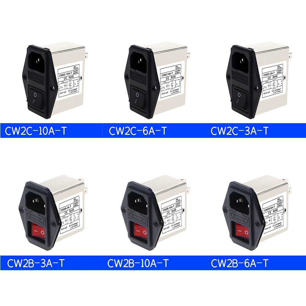 [Herpevn] 1x 3A 6A 10A CW2B-T CW2C-T Bộ lọc nguồn loại ổ cắm IEC có công tắc an toàn nhẹ ...