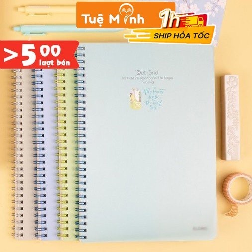 Vở Klong dotgrid B5 80/120/200 trang VPP Tuệ Minh lò xo kép bìa nhựa ...