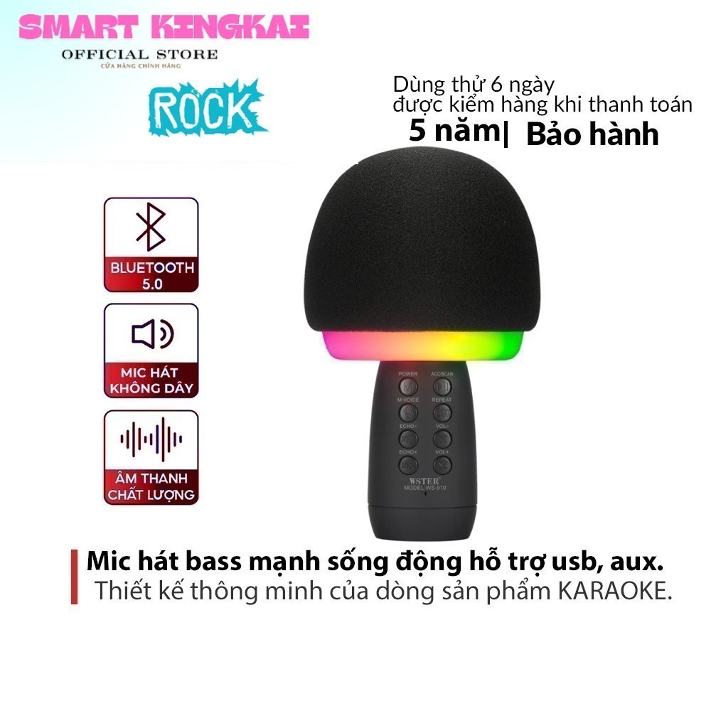 Micro kiêm loa bluetooth karaoke WS 910 WS910 WS-910 đèn led 4in1, mic hát bass mạnh sống động ...