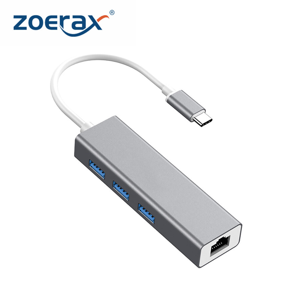 Zoerax USB Type-C sang Ethernet Hub USB 3.0 với Bộ chuyển đổi mạng LAN Gigabit RJ45 1000 Mbps ...