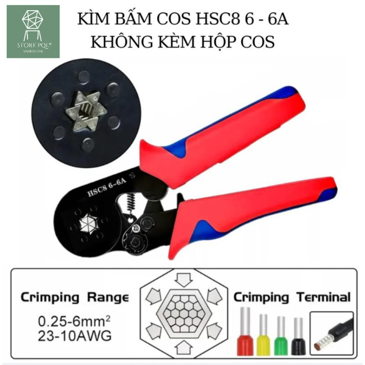 Kìm bấm cos pin kim rỗng, kìm bóp cốt 0.5mm 6mm 16mm, kềm ép đầu cosse dây điện đa năng HSC8 6-4 ...