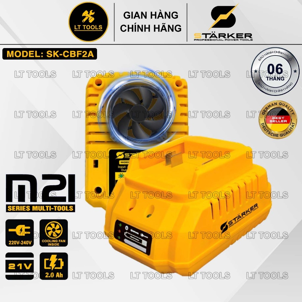 Sạc Nhanh 21V-2A-42W Chính hãng Starker SK-CBF2A, Có quạt tản nhiệt, Đèn báo tự ngắt, Sạc cho ...