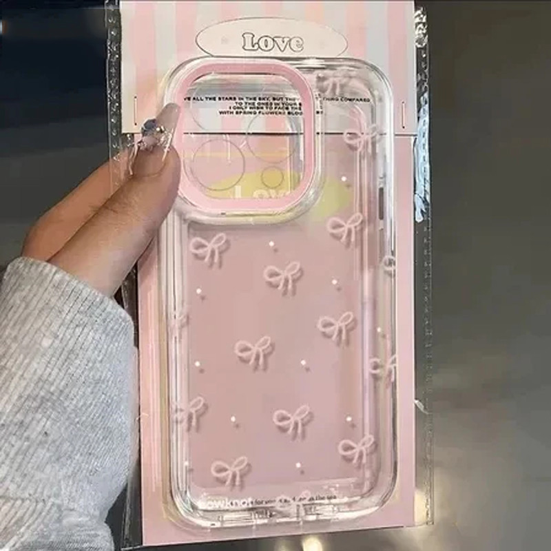 Ốp lưng Vỏ mềm trong suốt nơ màu hồng iPhone 16 15 14 13 12 11 Pro Max ...