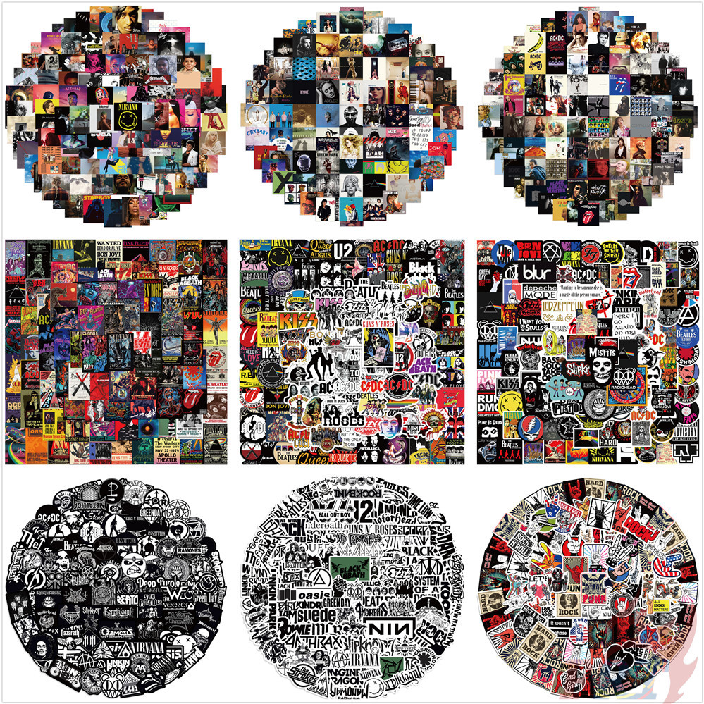 100Pcs/Set Mixed Rock Band . Rock'n'Roll Art Stickers Waterproof DIY ...