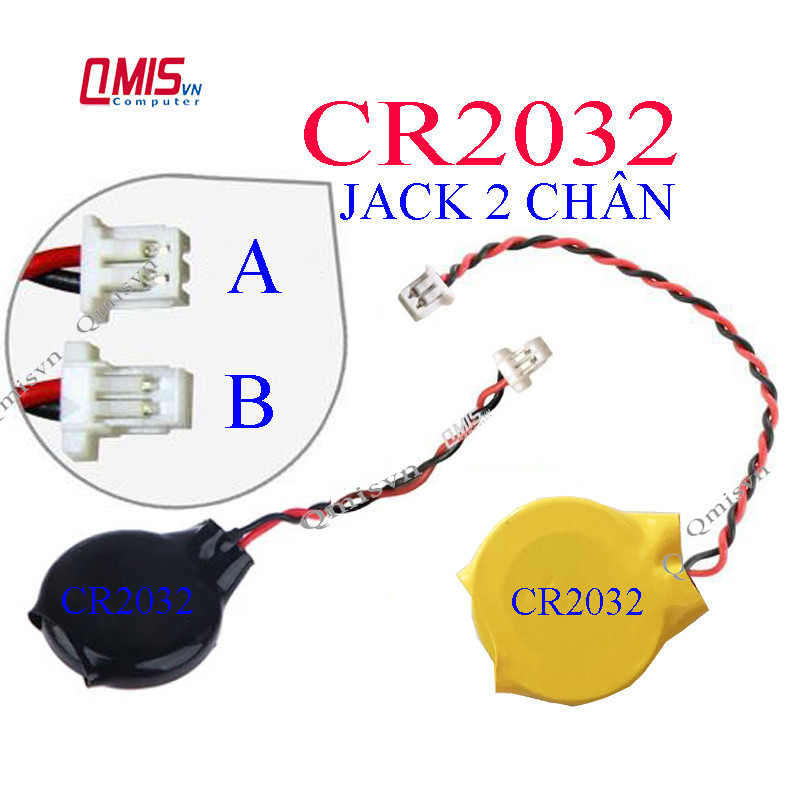 Pin Cmos laptop 2 dây CR2032 (Đường kính 20mm, dày 3.2mm), jack 2 chân ...