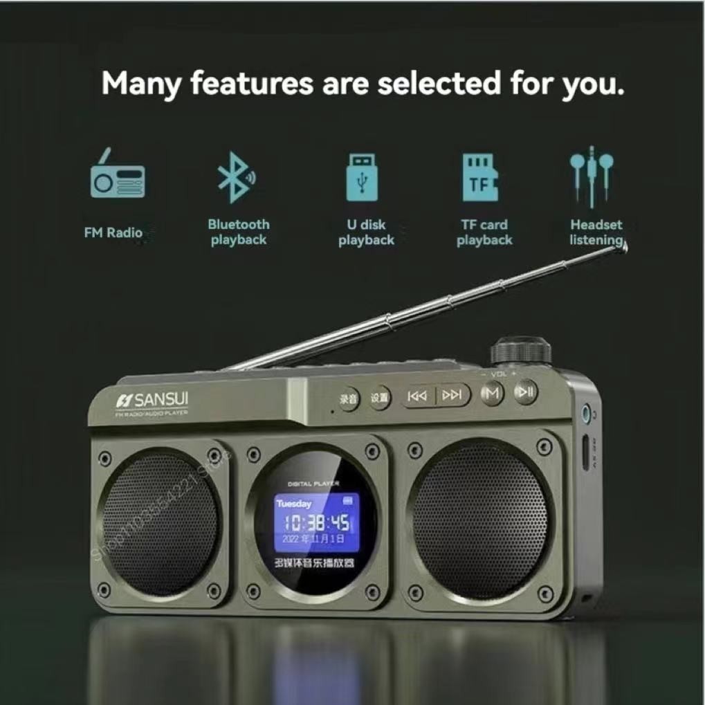 Sansui F28 Đài FM di động MP3 Walkman Thẻ ngoài trời Loa Bluetooth không dây Chất lượng âm thanh ...