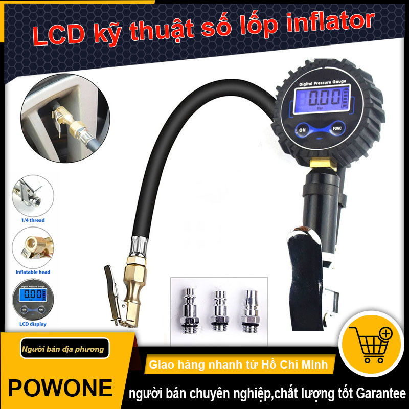 POWONE Máy đo áp suất lốp kỹ thuật số Máy nén khí bơm màn hình LCD LED ...