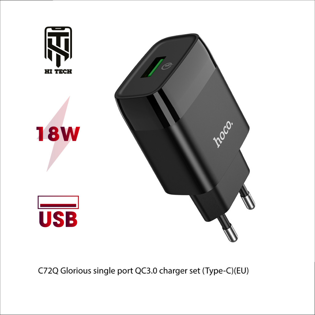 Cốc sạc hoco C72Q, hỗ trợ sạc nhanh 18W, 1 cổng USB củ sạc PC chống ...