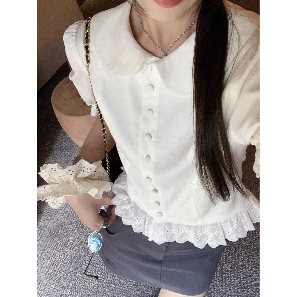 Áo sơ mi nữ phong cách đại học kiểu Pháp cổ búp bê Slim Fit | Shopee ...