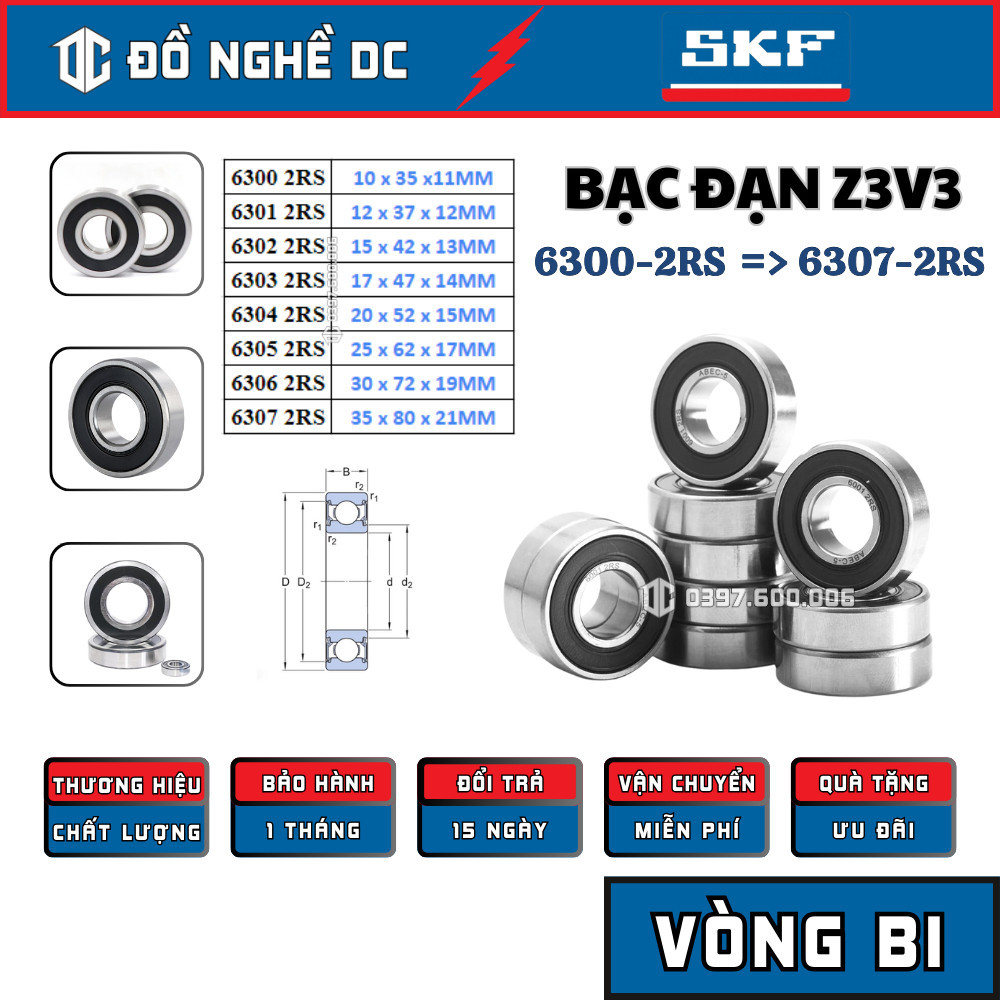 Vòng bi rãnh sâu, Vòng bi tốc độ cao ,bạc đạn động cơ, ổ bi SKF 6300, 6301, 6302, 6303, 6304 ...
