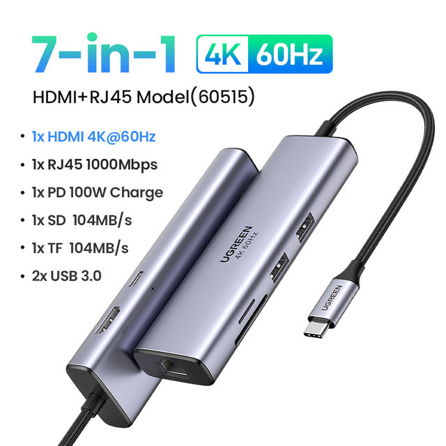 Hub USB typeC 7 in 1 Ugreen 60515 90568 15598 Type C to HDMI 4K@60Hz ...