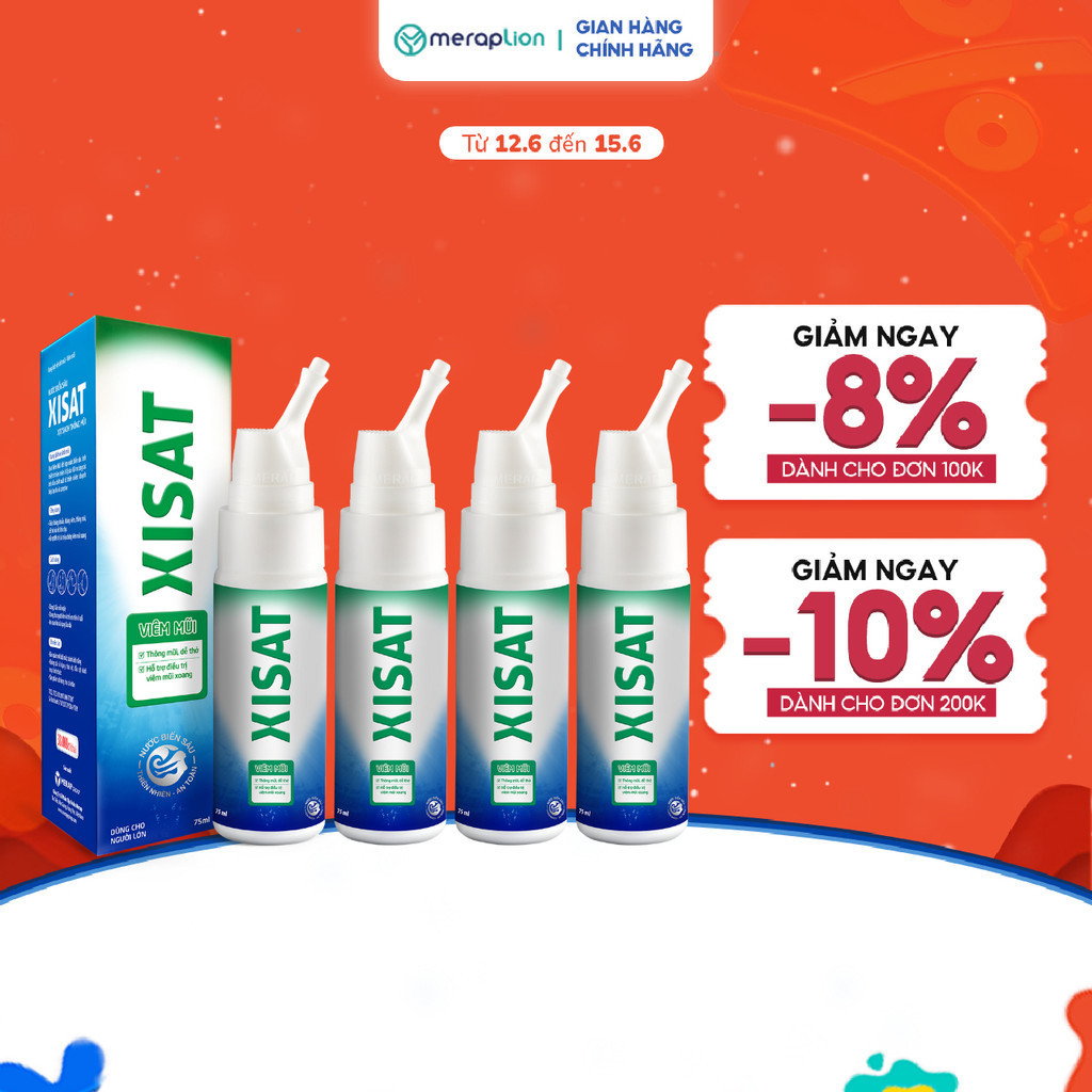 Combo 4 Xịt mũi nước biển sâu XISAT 75ml hỗ trợ giảm các triệu chứng ...