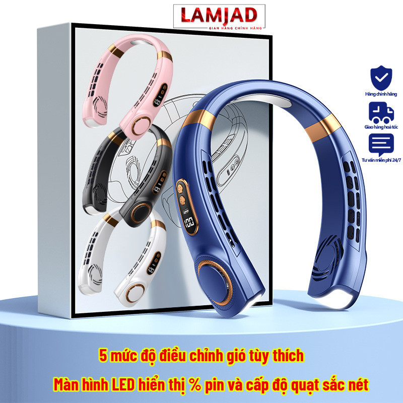 Quạt Đeo Cổ Mini Tích Điện Không Cánh Tiện Lợi LAMJAD Dung Lượng Pin ...