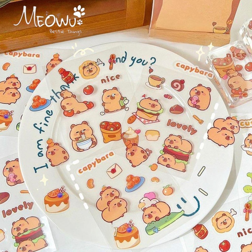 MEOWU Sticker Cute Cartoon Hình CAPPYBARA Tờ Trong Suốt Hình Vuông ...