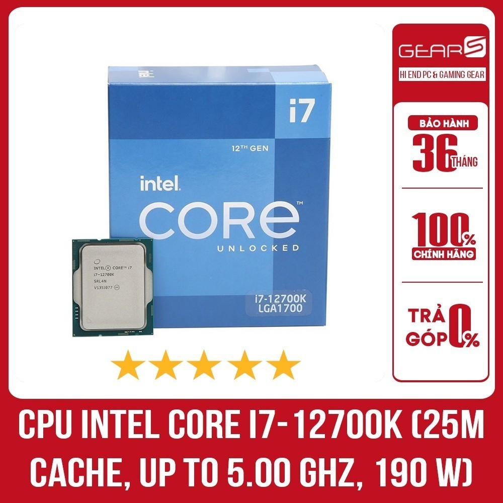 CPU Intel Core i7 12700K (25M Cache, up to 5.00 GHz, 12C20T, Socket 1700) - Full Box NK Bảo Hành ...