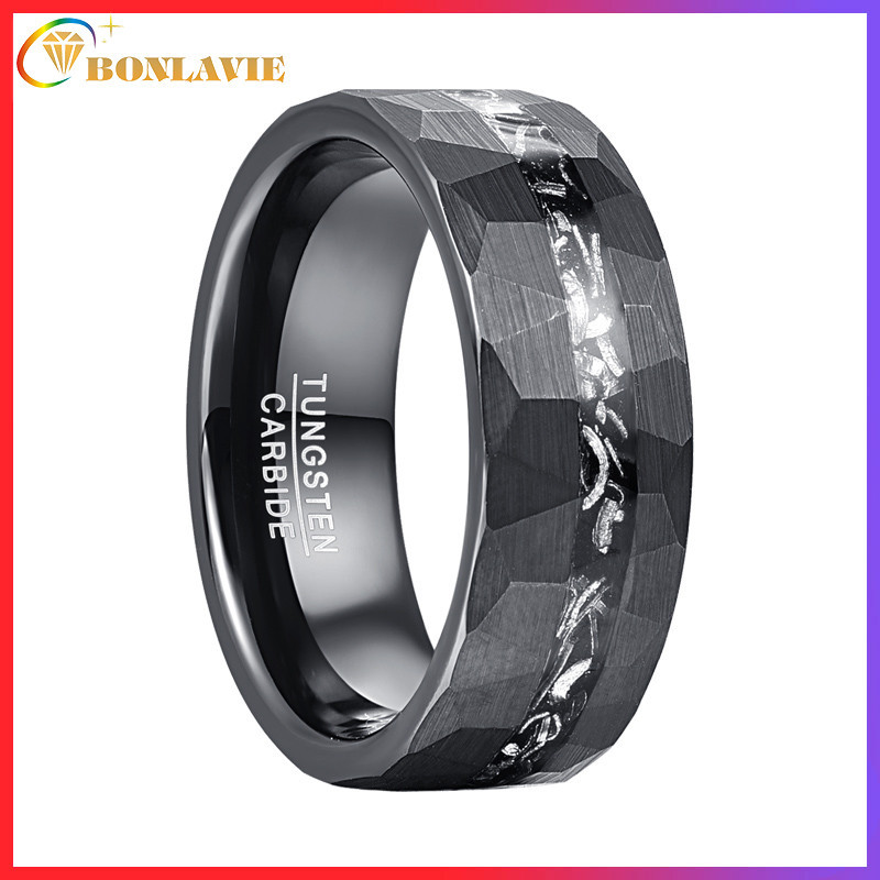 Bonlavie [Hỗ trợ khắc] Nhẫn vonfram đen dành cho nam Dải thạch 8mm Dây ...