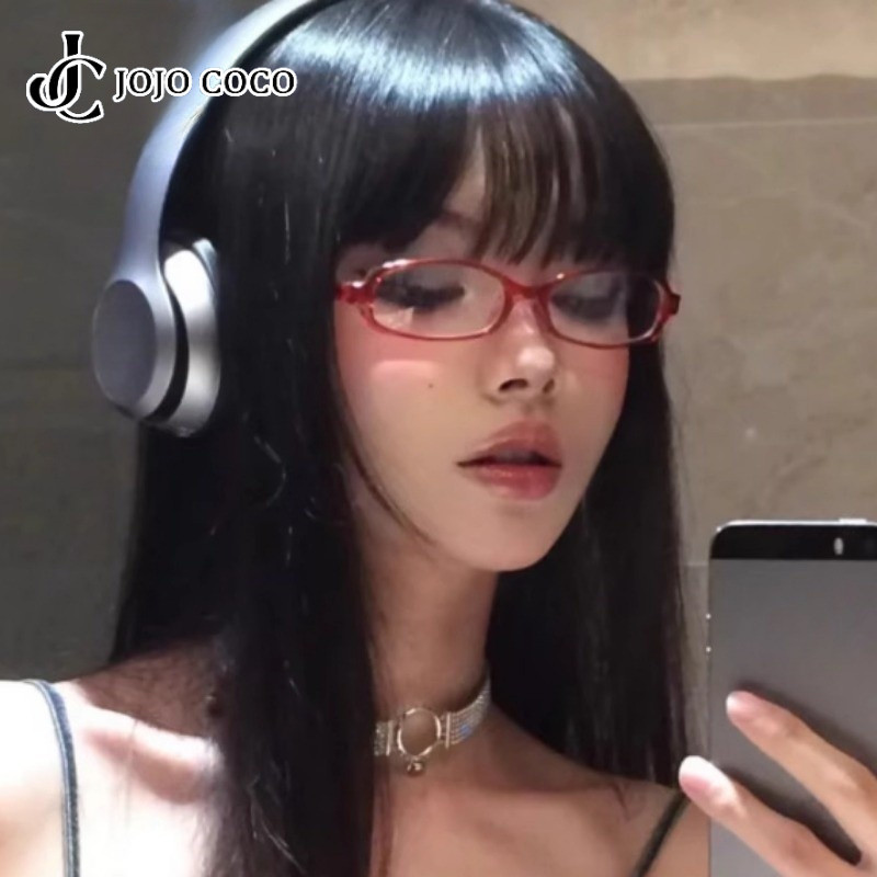 Jojo COCO Y2K Vintage Màu Đỏ Trong Suốt Ống Kính Chữ Nhật Nẹp Kính Mắt ...
