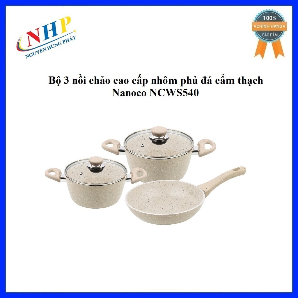 Bộ 3 nồi chảo cao cấp nhôm phủ đá cẩm thạch Nanoco NCWS540 | Shopee ...